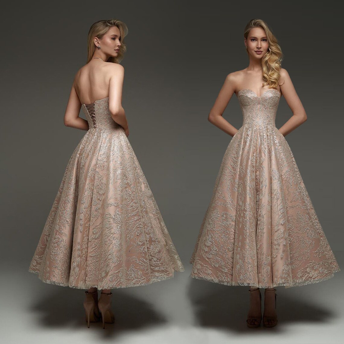 Beige Prom Dress, A-line Prom Dress, Corset Prom Dress, Shining Prom ...