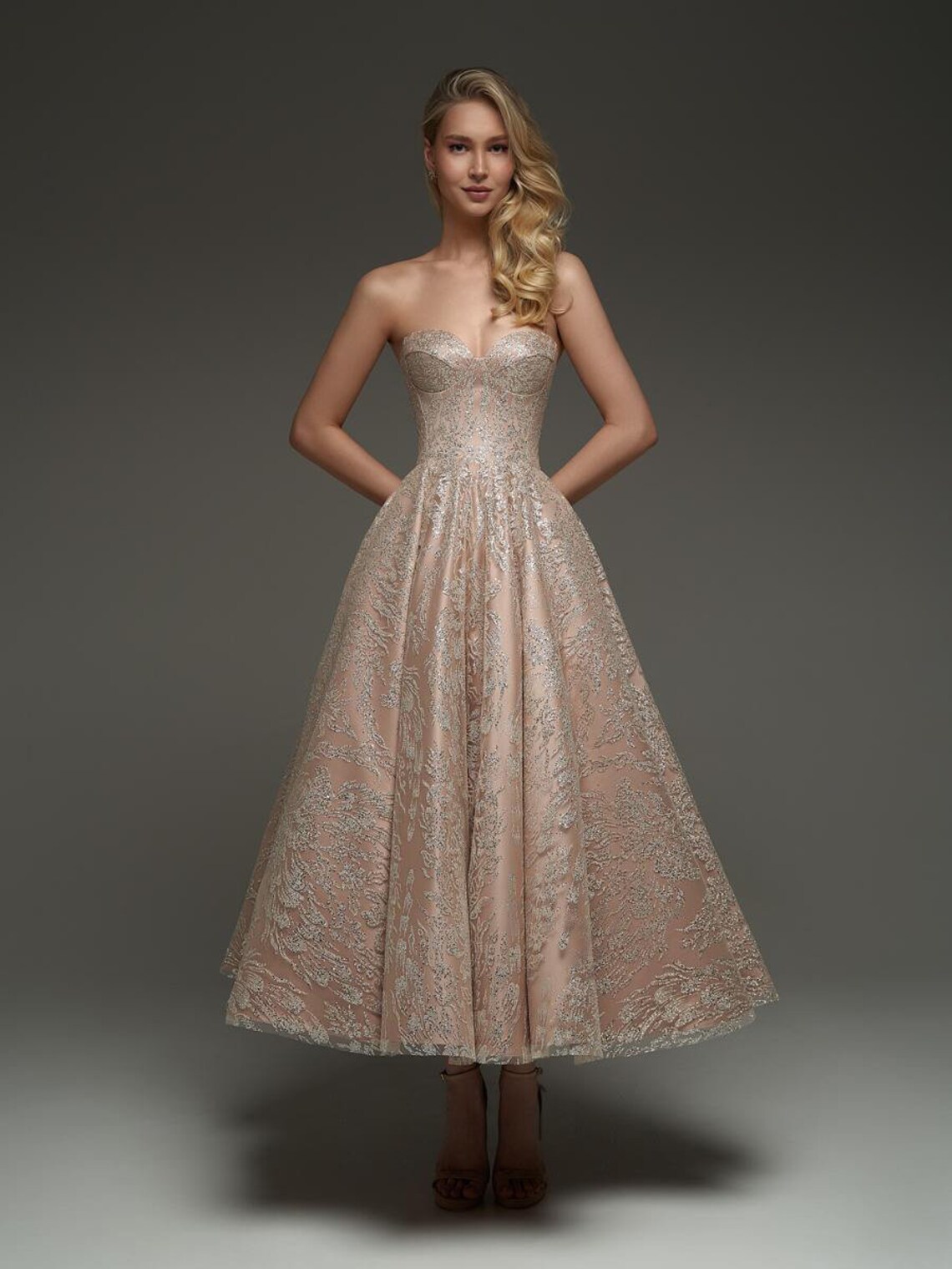 Beige Prom Dress, A-line Prom Dress, Corset Prom Dress, Shining Prom ...