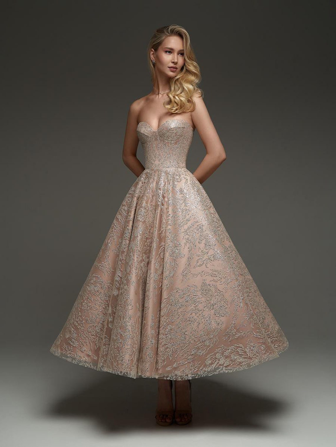 Beige Prom Dress, A-line Prom Dress, Corset Prom Dress, Shining Prom ...