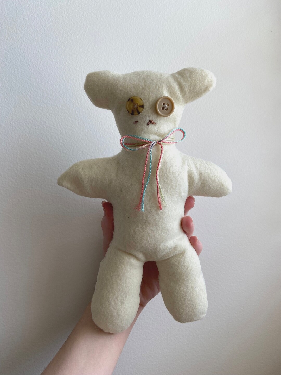 Handmade Felt Teddy Bear - Buttons the Bear - Unique Button-eyed Plush ...