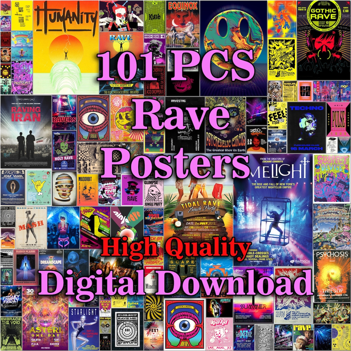 Rave Decor, 90s Rave Poster, Rave Flyers, Rave Poster, Rave Print, Rave ...