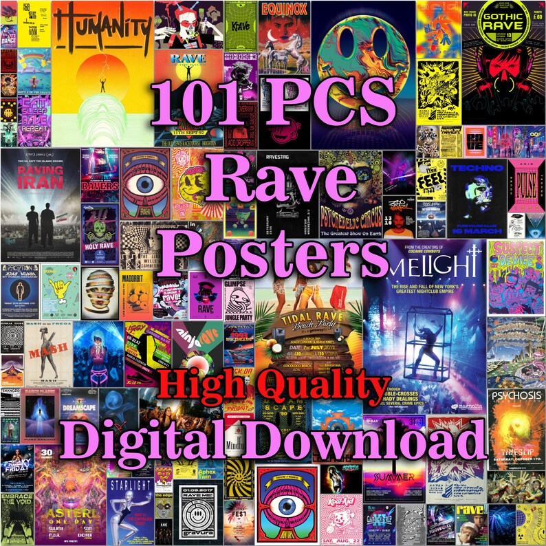 Rave Decor, 90s Rave Poster, Rave Flyers, Rave Poster, Rave Print, Rave ...