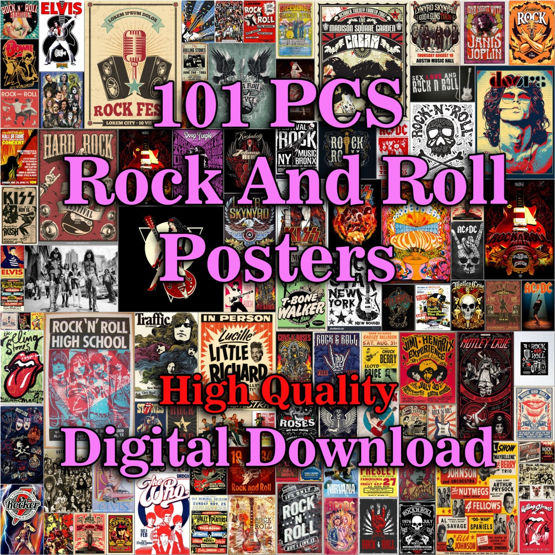 Rock and Roll Band Poster, Rocknroll Vintage Poster, Rock and Roll ...