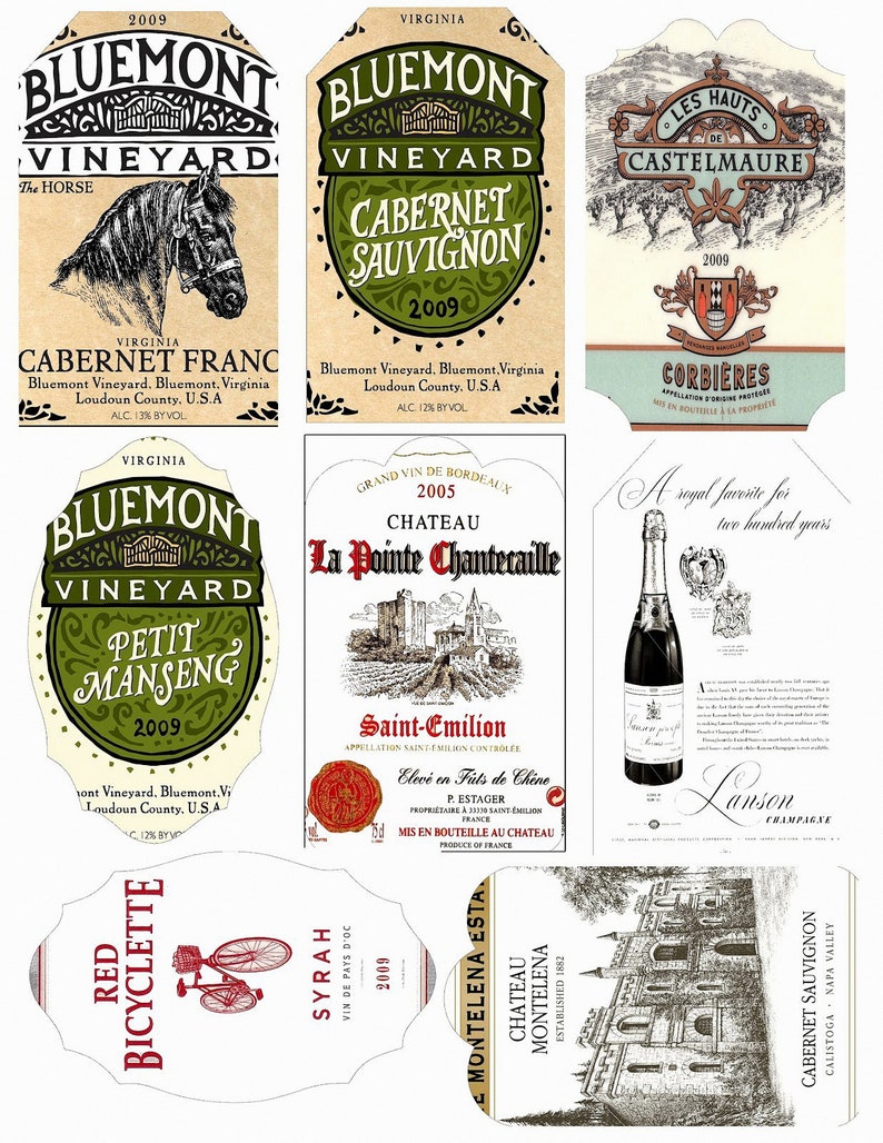 Printable Wine Bottle Labels, Printable Wine Label, Antique Wine Labels ...