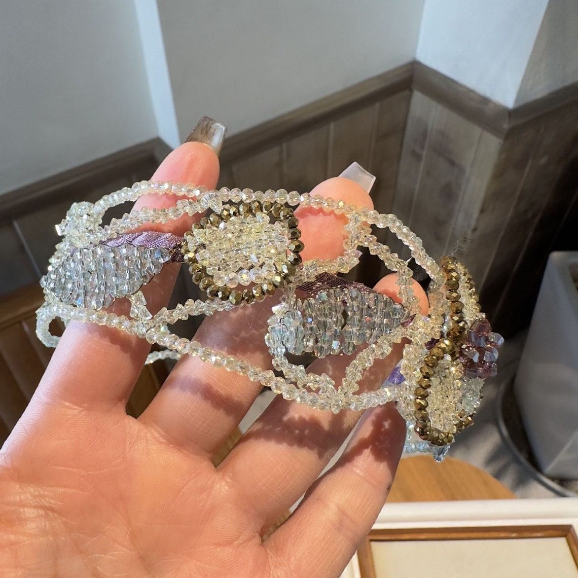 French Niche Design Crystal Handmade Beaded Headband Sweet Temperament ...