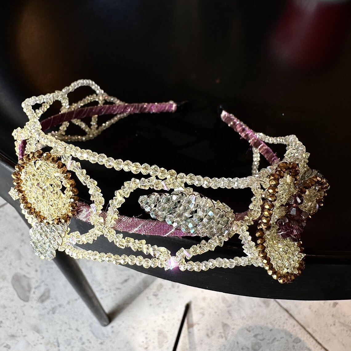French Niche Design Crystal Handmade Beaded Headband Sweet Temperament ...
