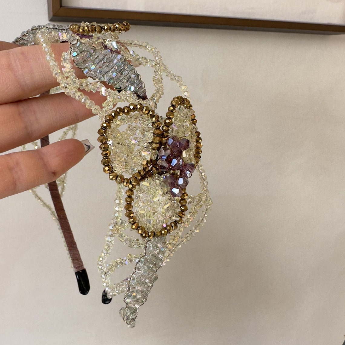 French Niche Design Crystal Handmade Beaded Headband Sweet Temperament ...