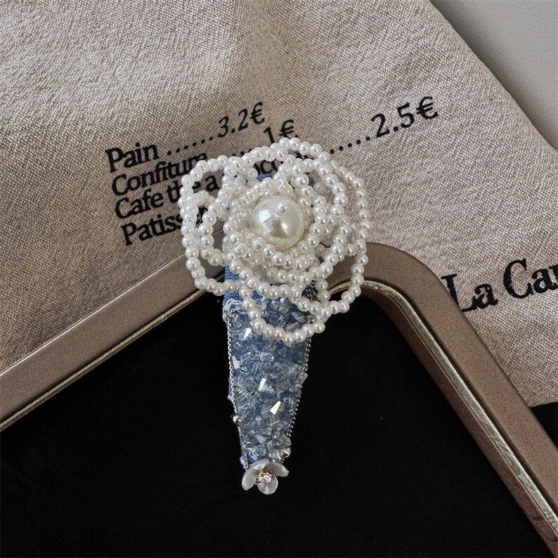 Denim Hairpin Personality Fashion Flash Diamond Floral Pearl Bow Side ...