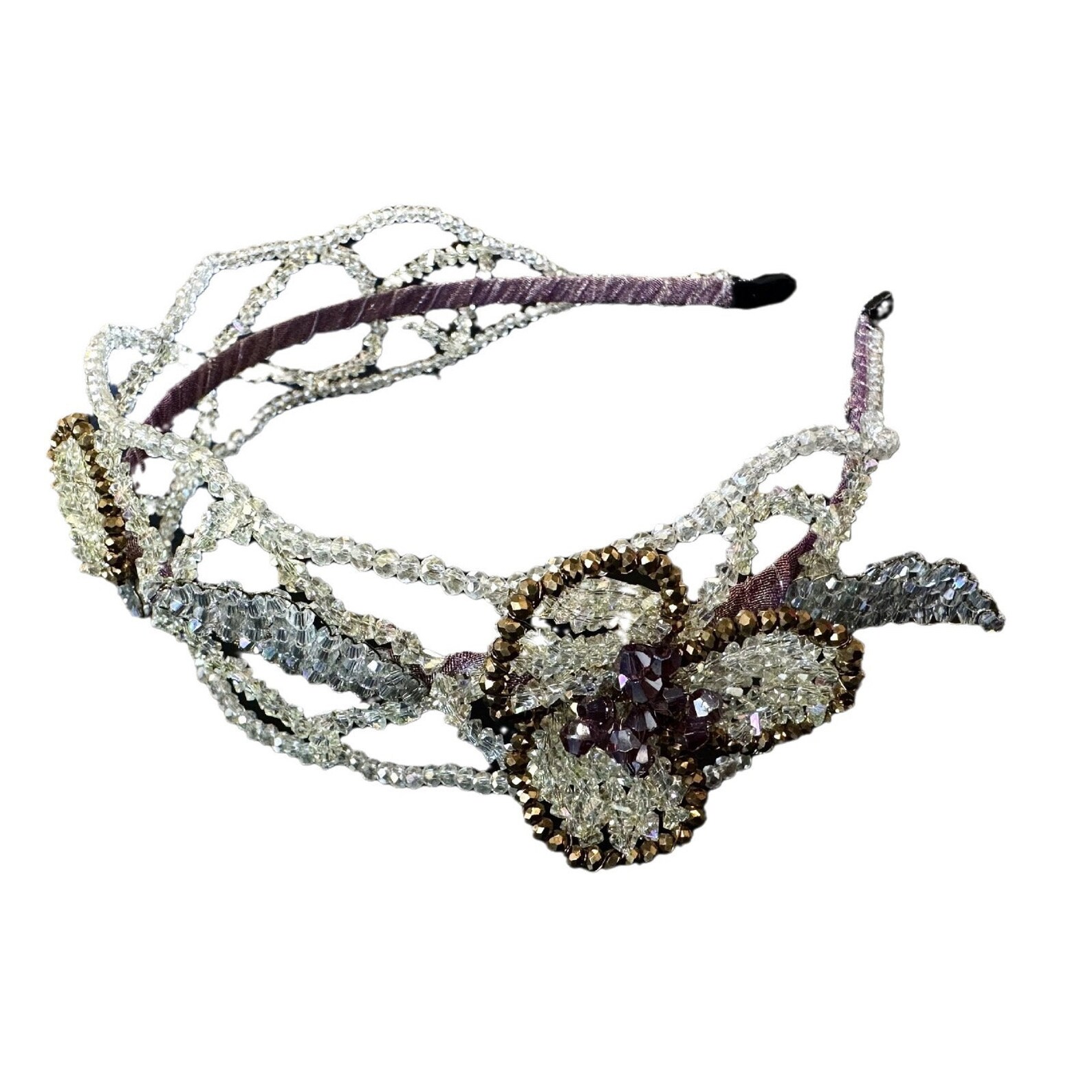 French Niche Design Crystal Handmade Beaded Headband Sweet Temperament ...