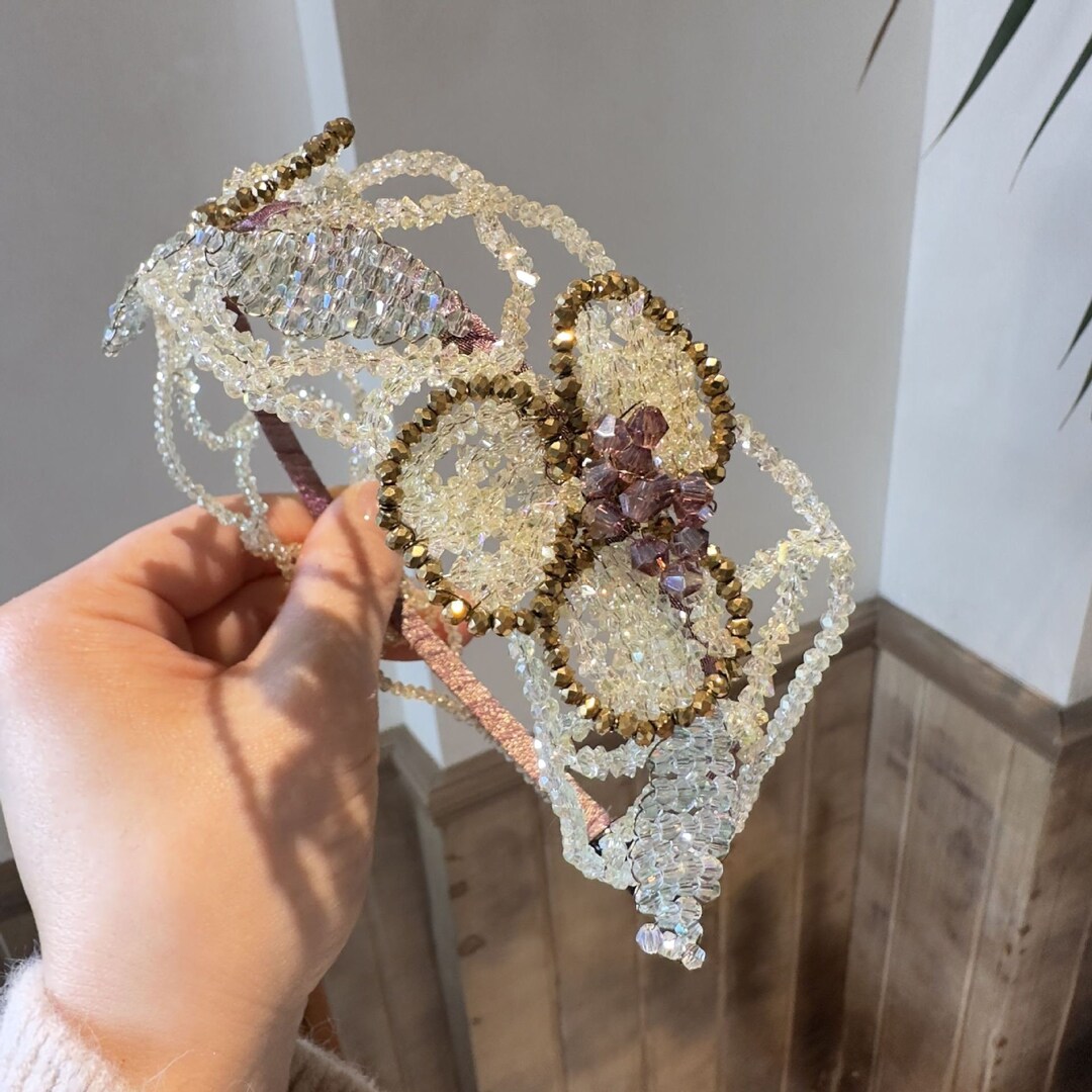 French Niche Design Crystal Handmade Beaded Headband Sweet Temperament ...