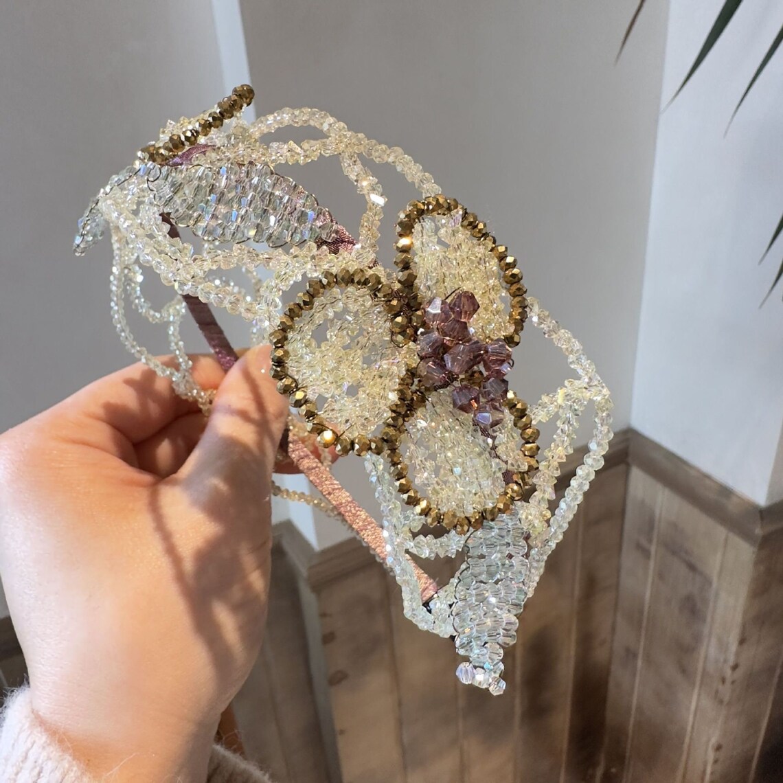 French Niche Design Crystal Handmade Beaded Headband Sweet Temperament ...
