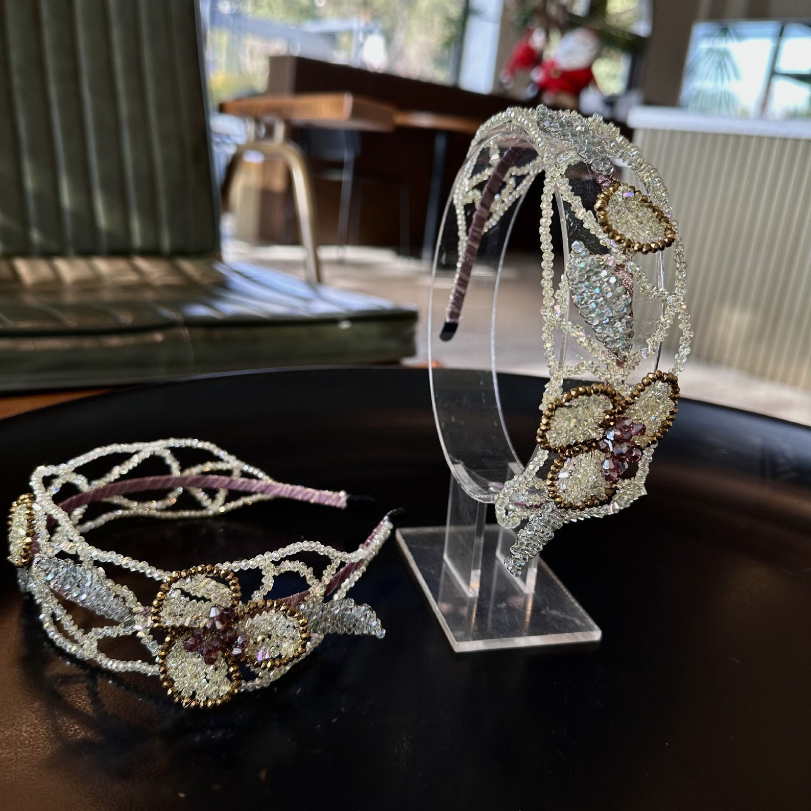 French Niche Design Crystal Handmade Beaded Headband Sweet Temperament ...