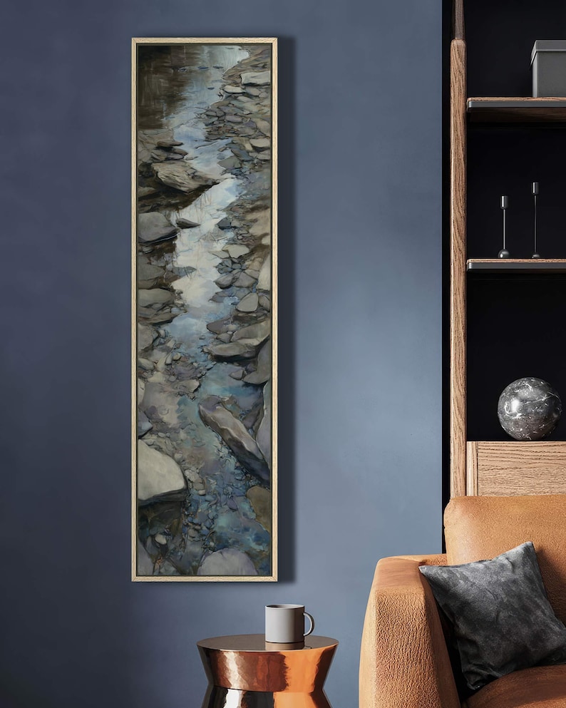 Rocky Stream Canvas, Riverbed Reflection Art, Long Narrow Wall Decor - Etsy