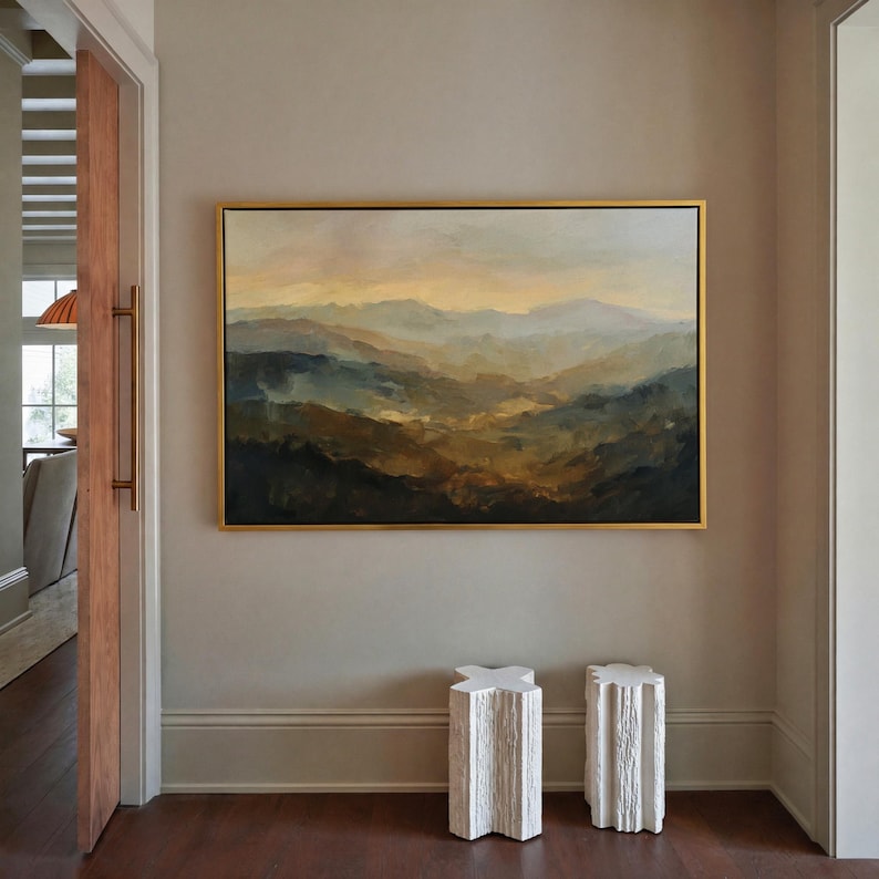 Mountain Range Canvas Wall Art, Abstract Landscape Painting, Earthy ...