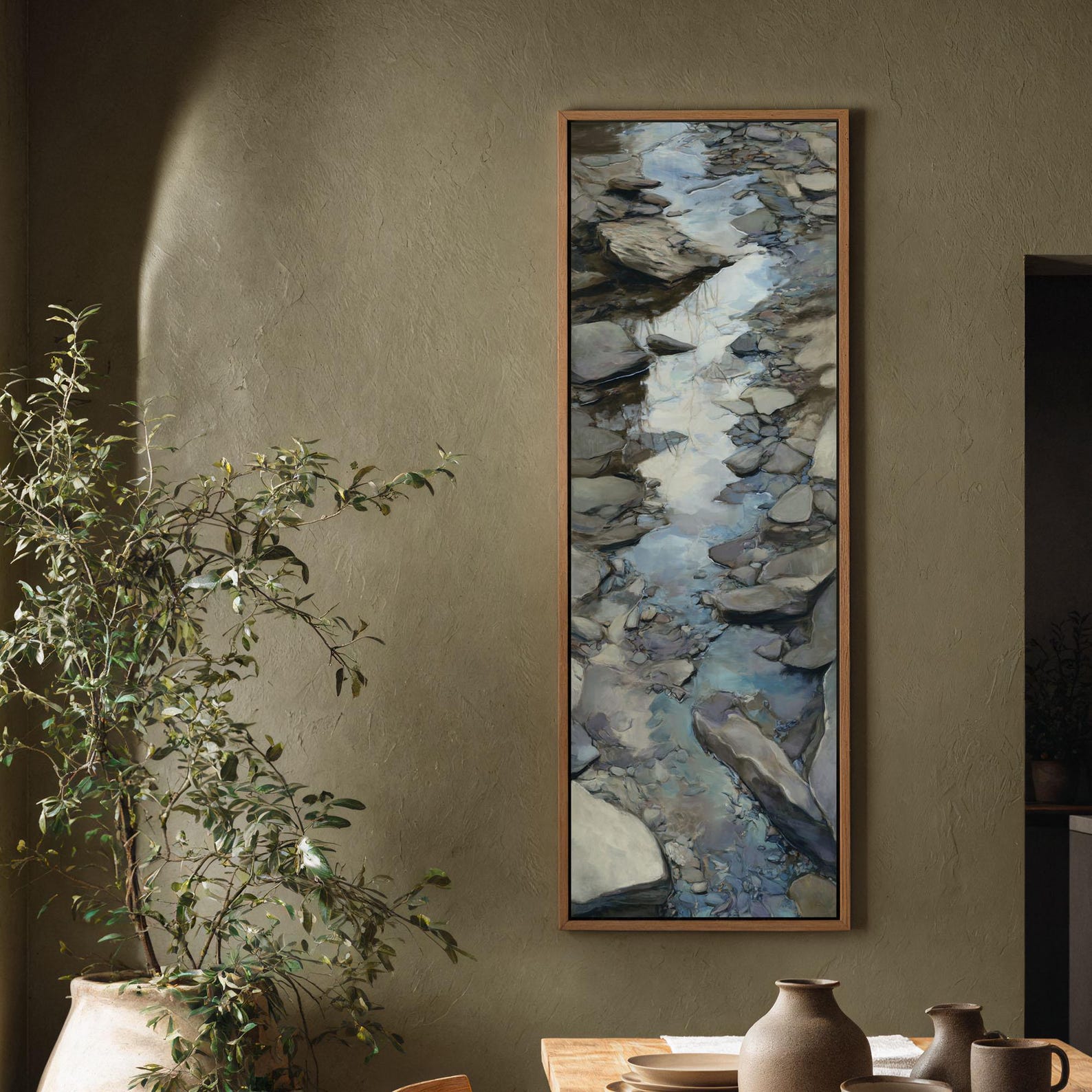 Rocky Stream Canvas, Riverbed Reflection Art, Long Narrow Wall Decor - Etsy