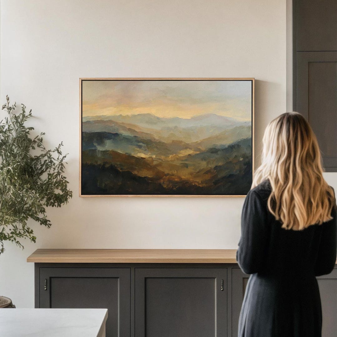 Mountain Range Canvas Wall Art Abstract Landscape Painting Earthy