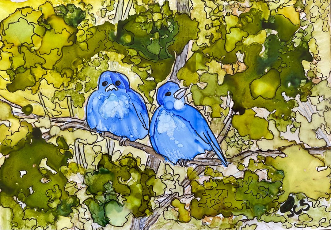 Blue Birds Alcohol Ink 7 X 5 Painting Birds, Animal Life, Birds ...