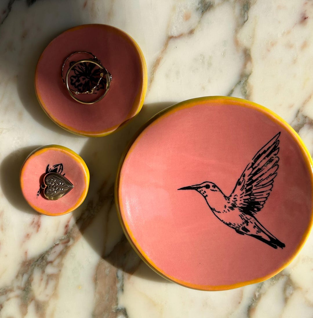 Handmade Hummingbird Ceramic Nesting Dishes. Set of Three Dishes Are ...