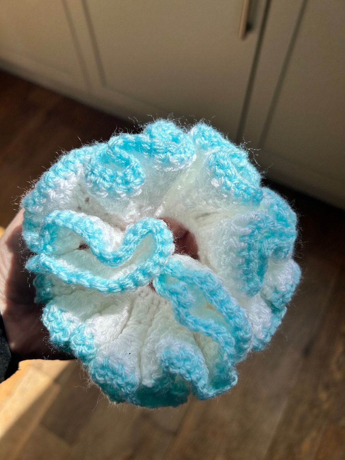 Large Handmade Crochet Scrunchie With Additional Colour Edge (white and ...