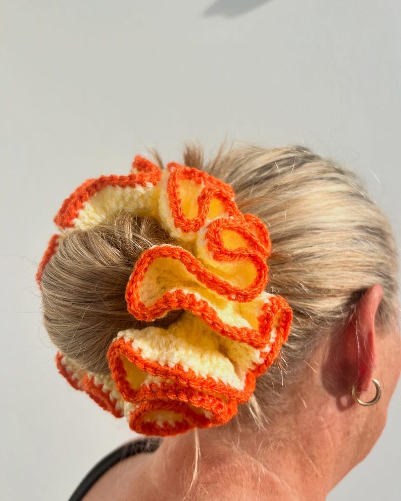 Large Handmade Crochet Scrunchie With Additional Colour Edge in Pale ...