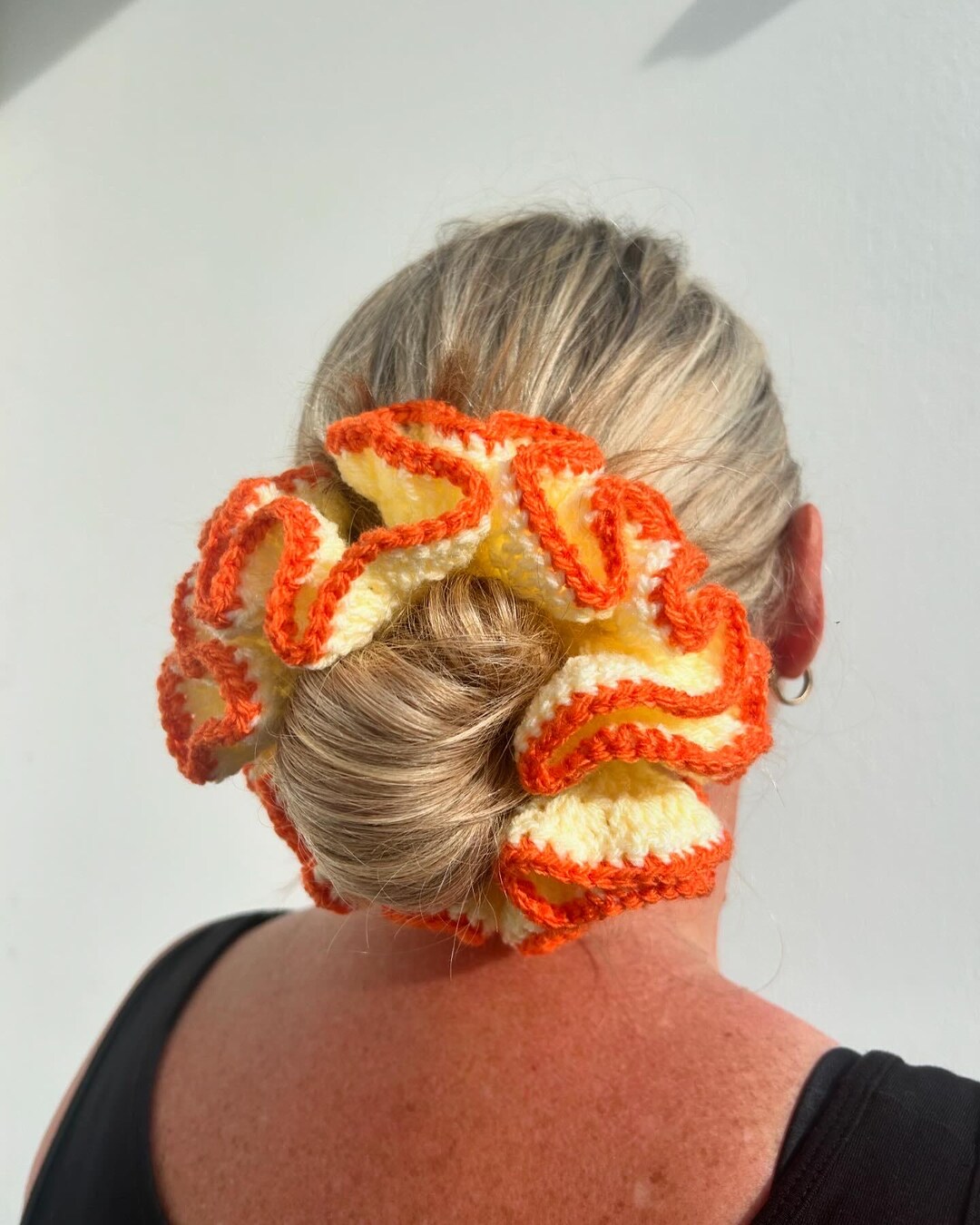 Large Handmade Crochet Scrunchie With Additional Colour Edge in Pale ...