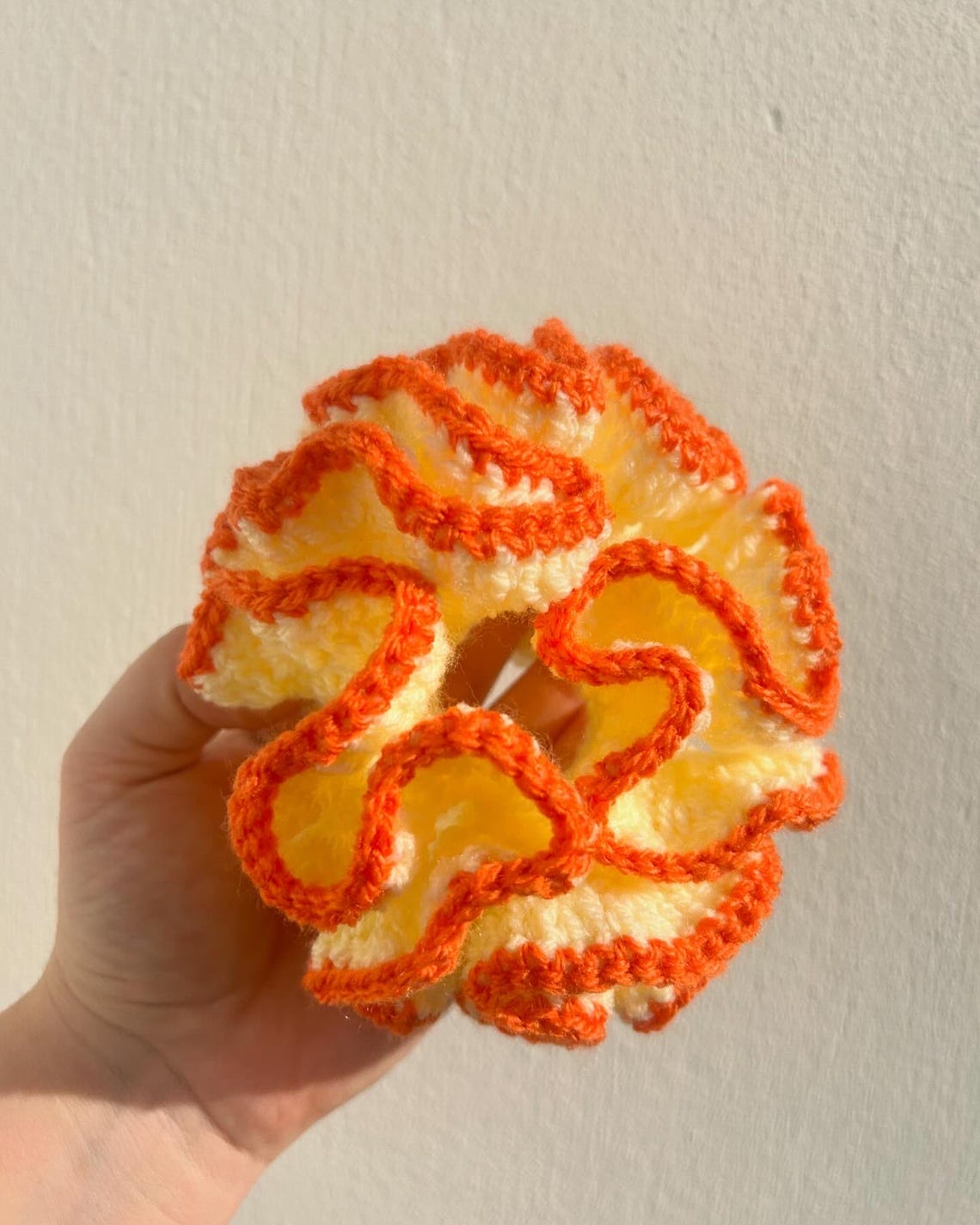 Large Handmade Crochet Scrunchie With Additional Colour Edge in Pale ...