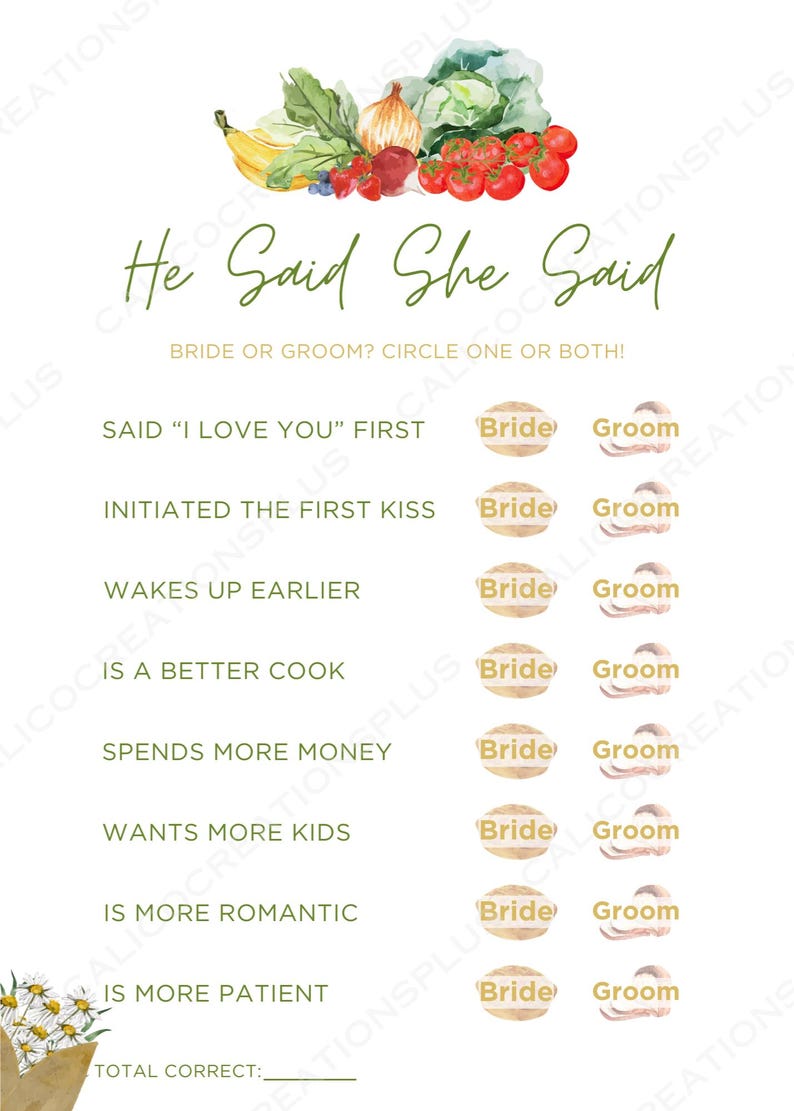 Fresh off the Market Farmers Market Bridal Shower Games, He Said She ...