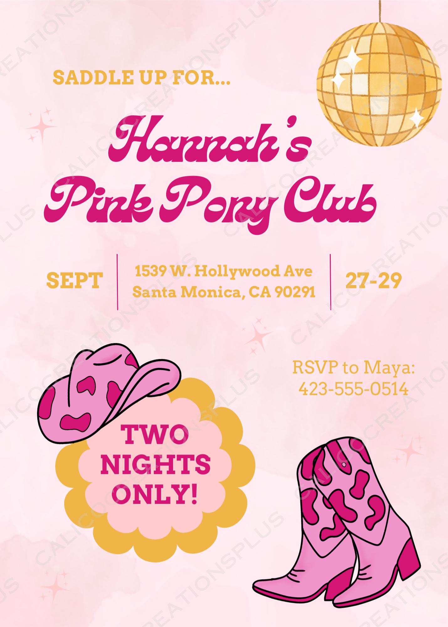 Pink Pony Club Bachelorette Invitation Editable Template, Pink Pony ...