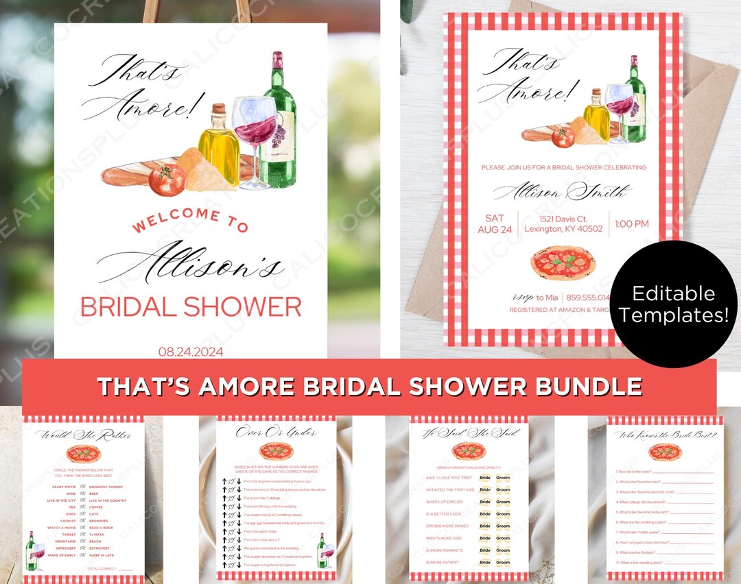 That's Amore Italy Bridal Shower Bundle, Bridal Shower Editable ...