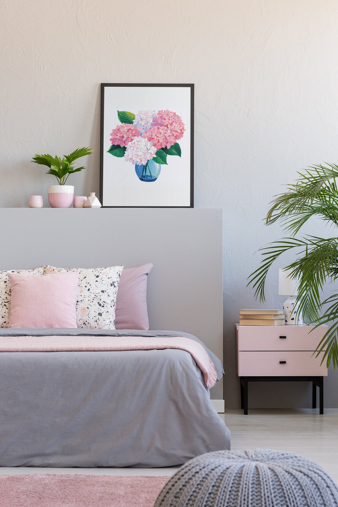 Hydrangea DIGITAL Art Print, Hydrangea Flower Print, Pink Hydrangea ...