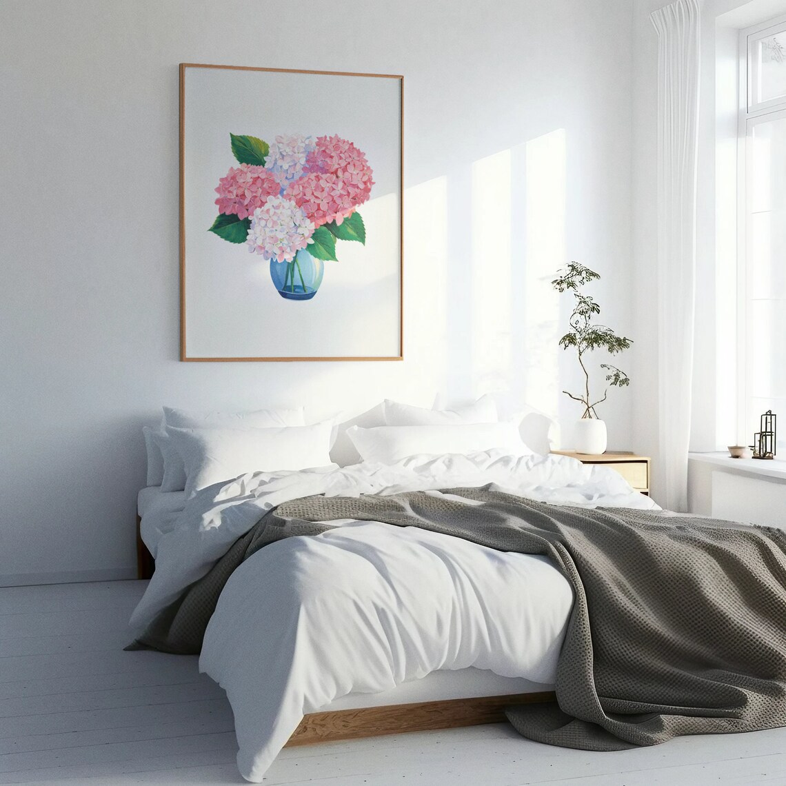 Hydrangea DIGITAL Art Print, Hydrangea Flower Print, Pink Hydrangea ...