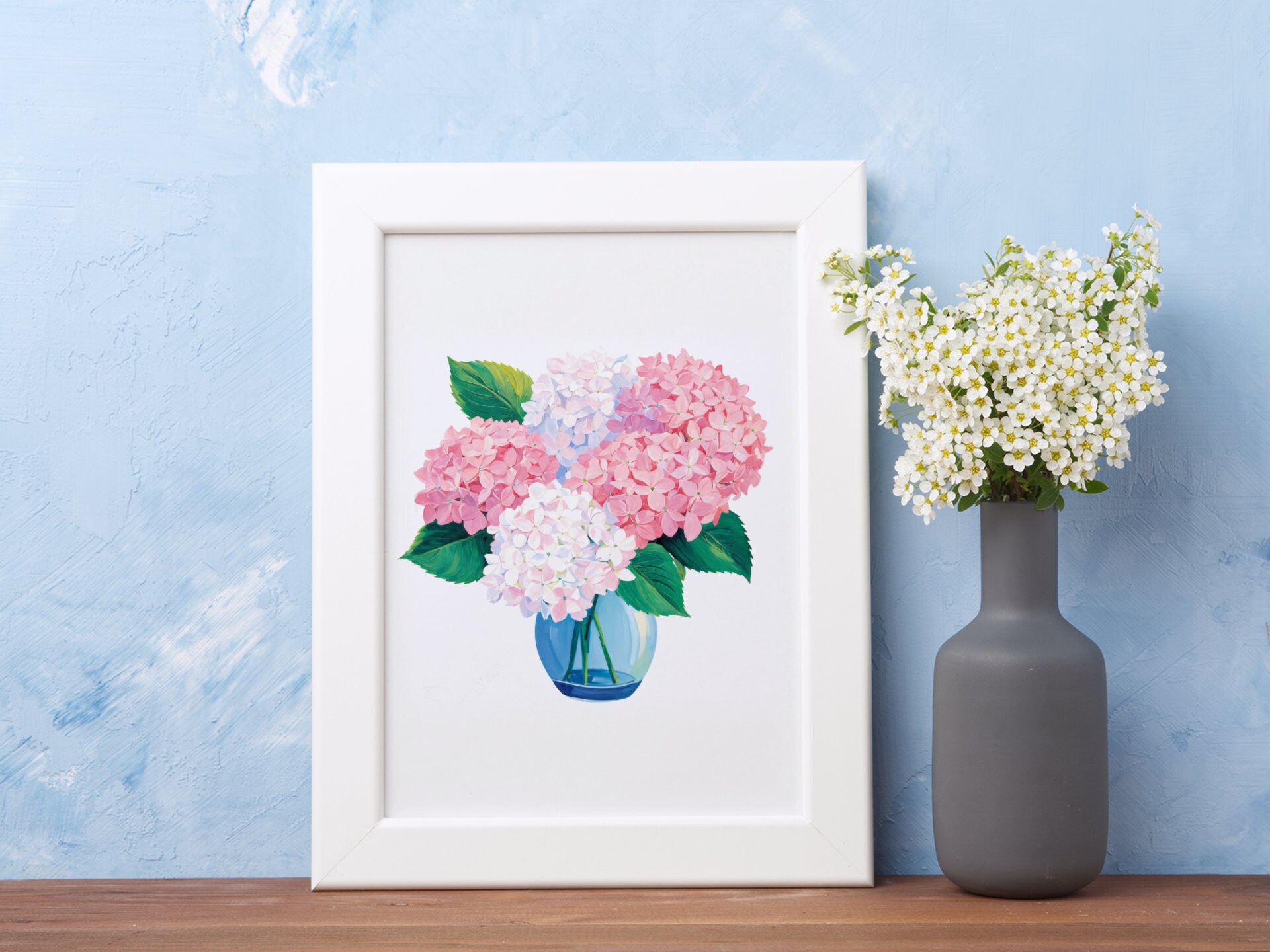 Hydrangea DIGITAL Art Print, Hydrangea Flower Print, Pink Hydrangea ...
