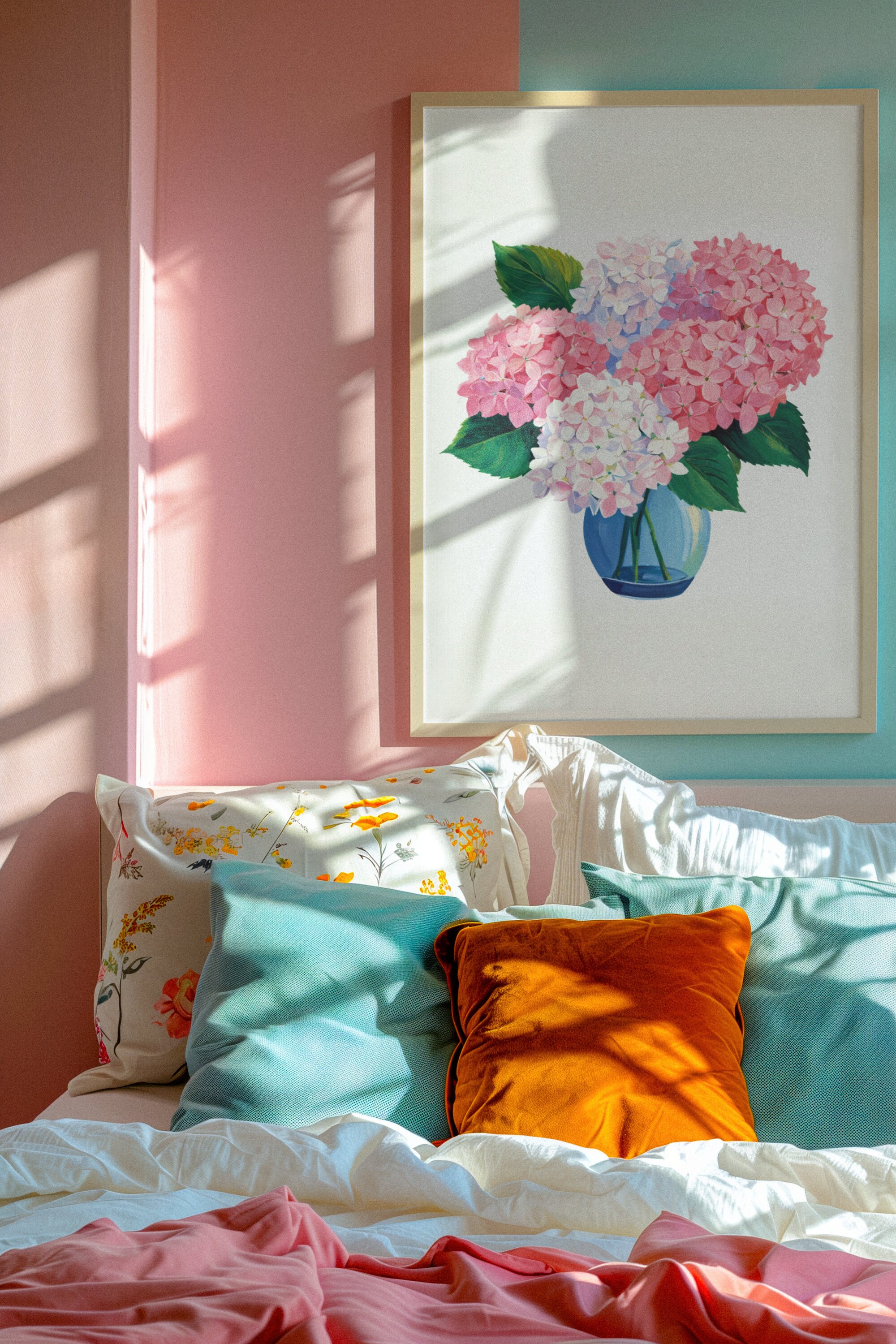 Hydrangea DIGITAL Art Print, Hydrangea Flower Print, Pink Hydrangea ...