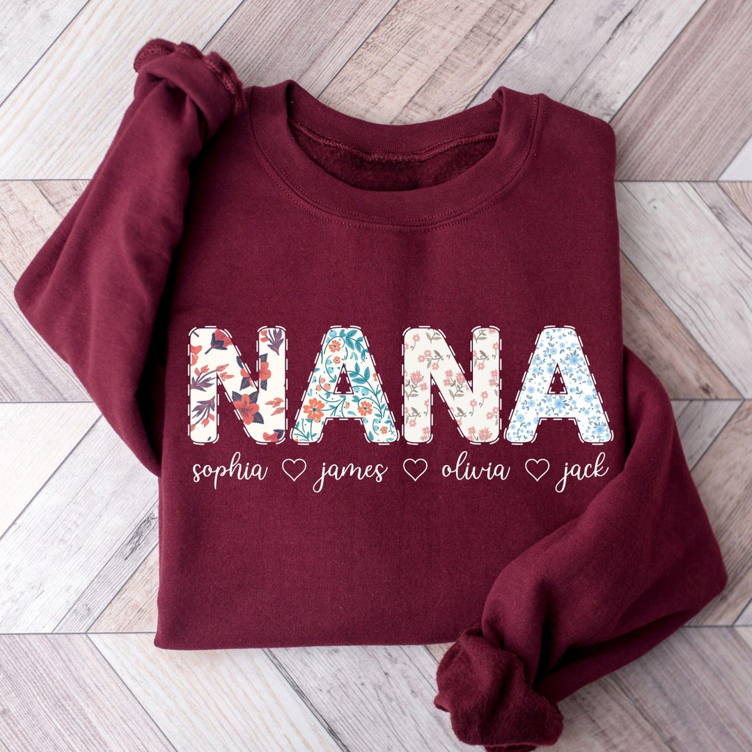 Personalized Nana Sweatshirt, Floral Design With Grandkids' Names ...