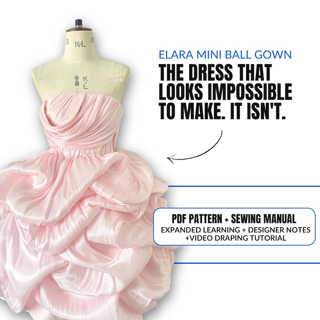 Draped Mini Dress Sewing Pattern: Bustier & Hoop Skirt Template and ...