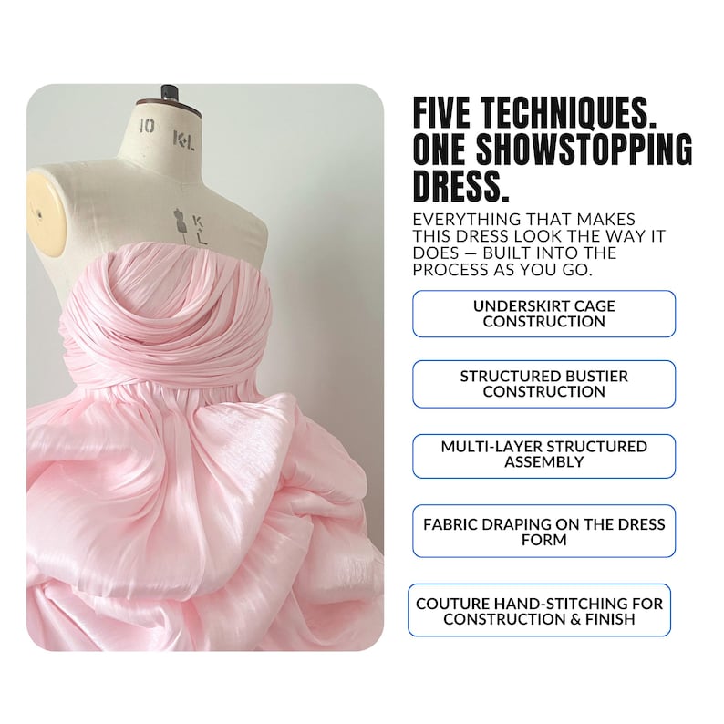 Draped Mini Dress Sewing Pattern: Bustier & Hoop Skirt Template and ...