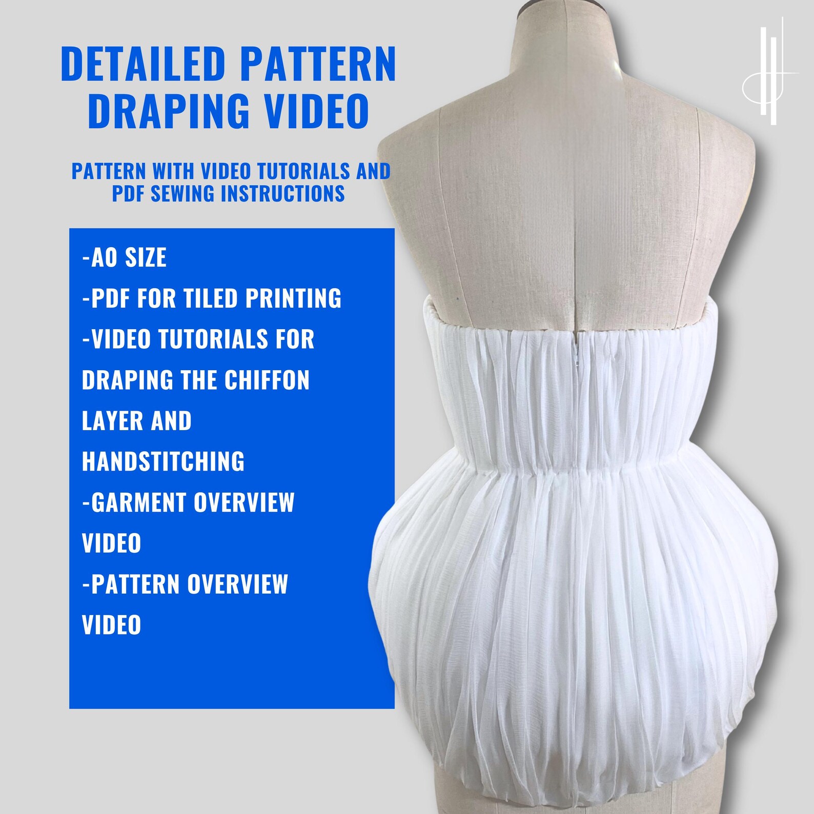 Sculpted Corset Sewing Pattern | Chiffon Draping, Couture Design (PDF ...