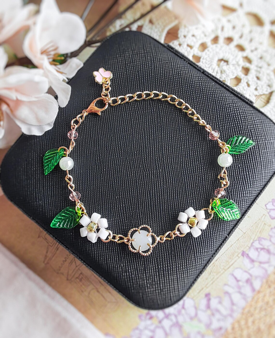 Pink Cottagecore Bracelet, Pink Daisy Bracelet, Gifts for Her, Wedding ...