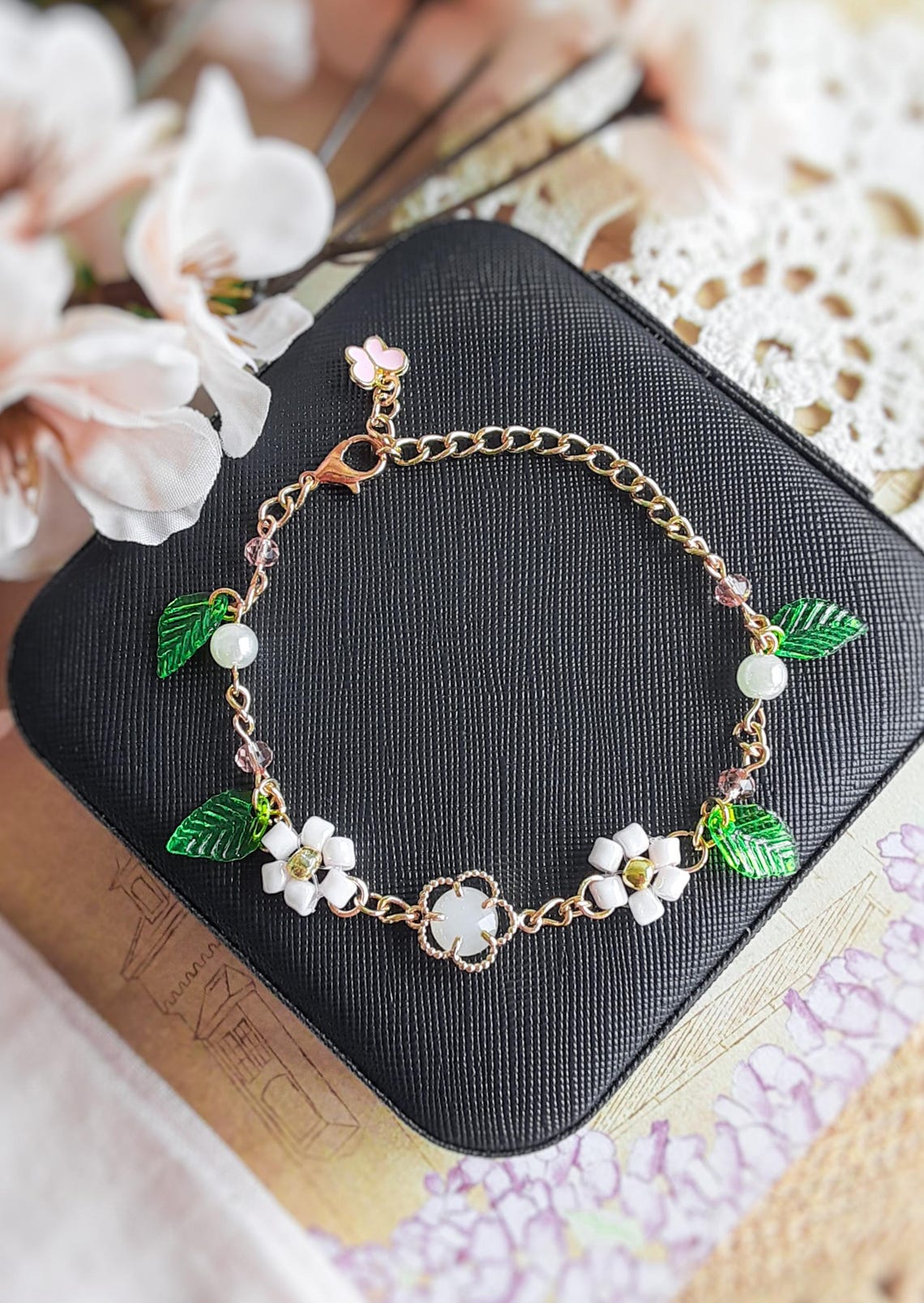 Pink Cottagecore Bracelet, Pink Daisy Bracelet, Gifts for Her, Wedding ...