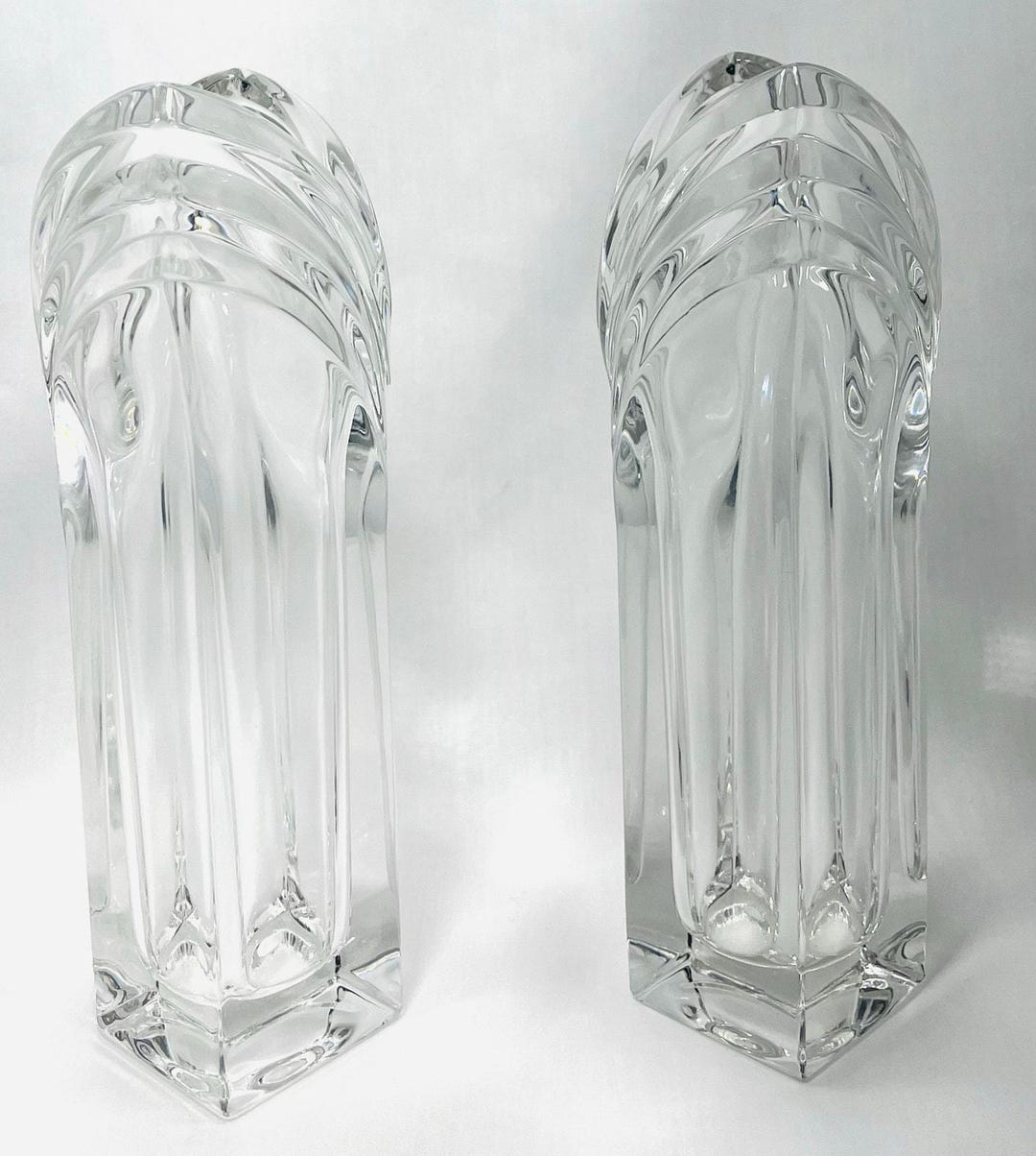 2 Mikasa Art Deco Glass Crystal Bud Vase Germany 8.5 Square Base ...