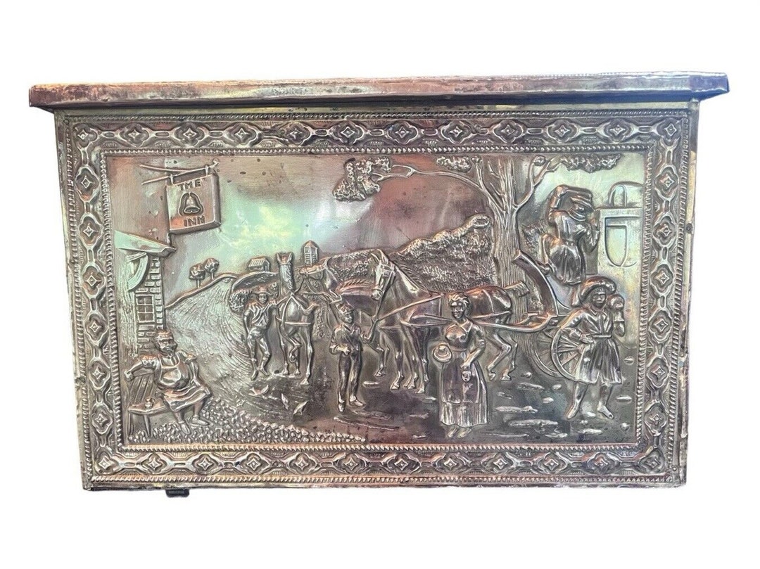 Vintage Brass Embossed Kindling Box - Etsy
