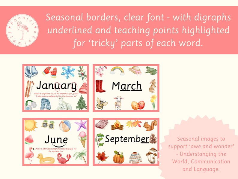 Months of the Year Flashcards: Phonics Printable for Homeschool ...