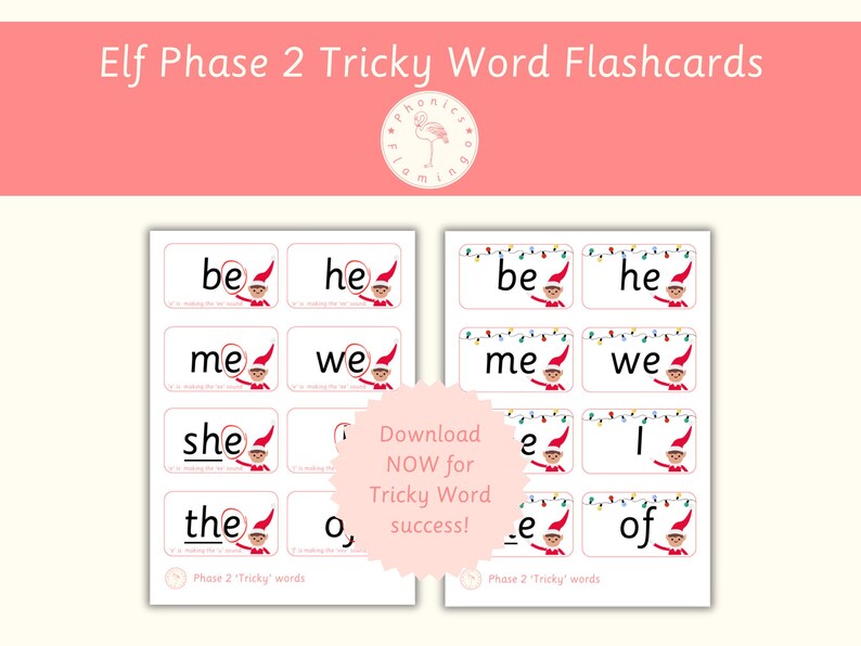 Elf Tricky Word Flashcards: Phase 2 Phonics (digital Download) - Etsy