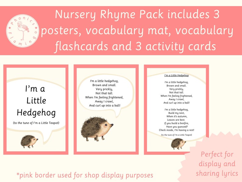 Nursery Rhyme Song Printable / I'm a Little Hedgehog Lyrics Display ...