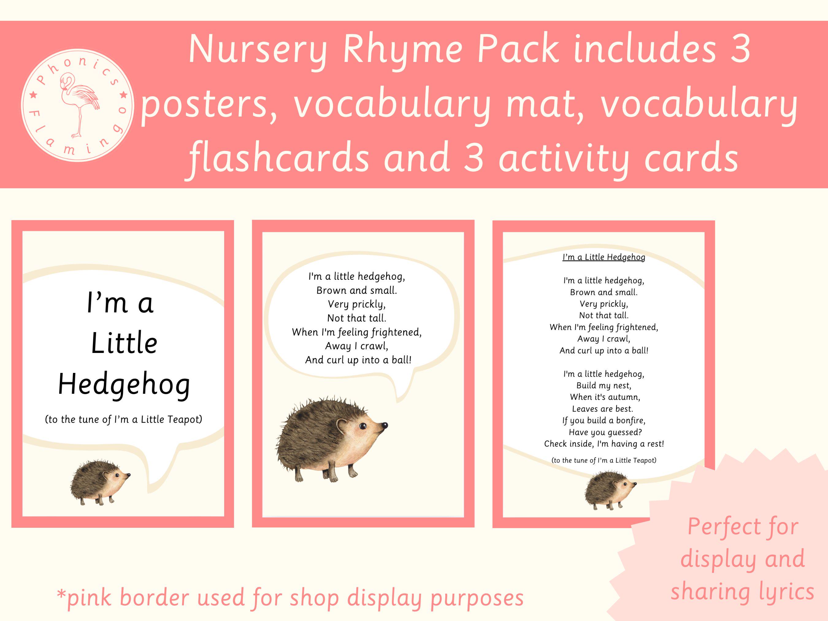 Nursery Rhyme Song Printable / I'm a Little Hedgehog Lyrics Display ...