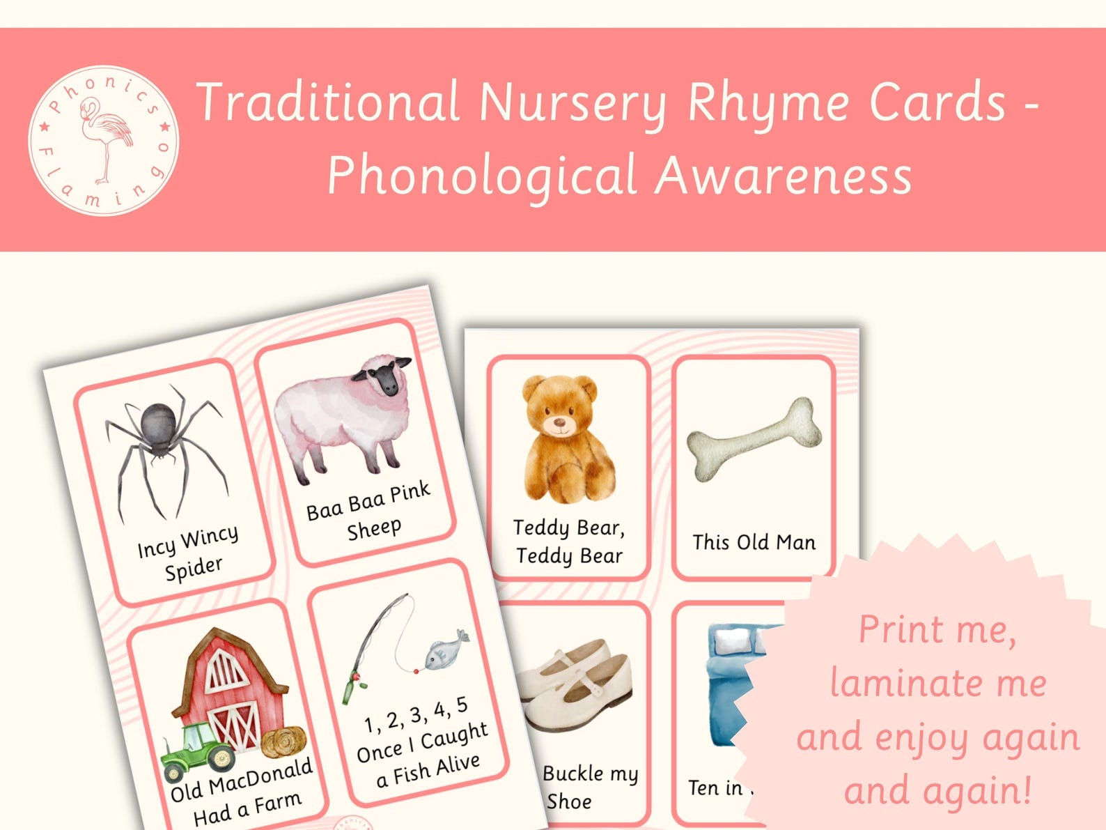 Watercolour Nursery Rhyme Flashcards: Early Learning Phonics (PDF ...