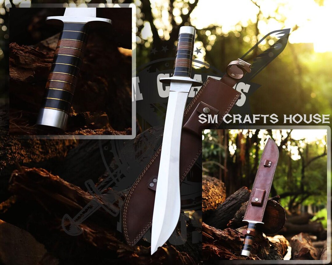 Custom Handmade 1095 Steel Hunting Sword With Leather Sheath , Multi ...