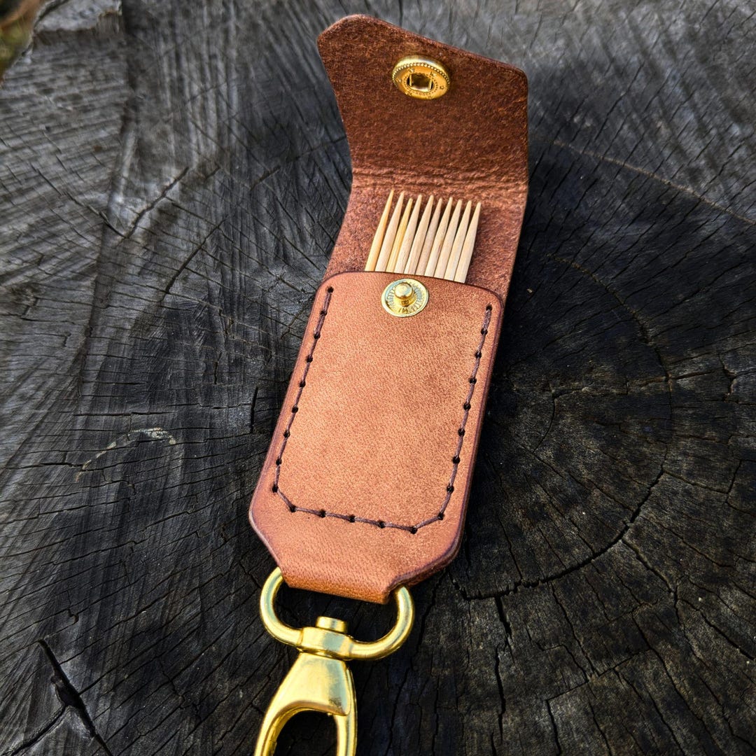 Handmade Leather Toothpick Holder Keychain: Italian Leather Key Ring ...