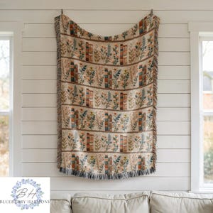 Bookish Floral Woven Blanket - Cottagecore Library - Cozy Throw Blanket ...