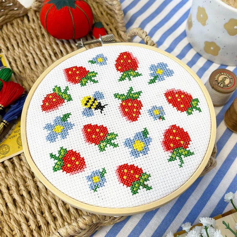 DIGITAL PATTERN | Strawberry Cross Stitch– Cute Fruit Embroidery Design ...